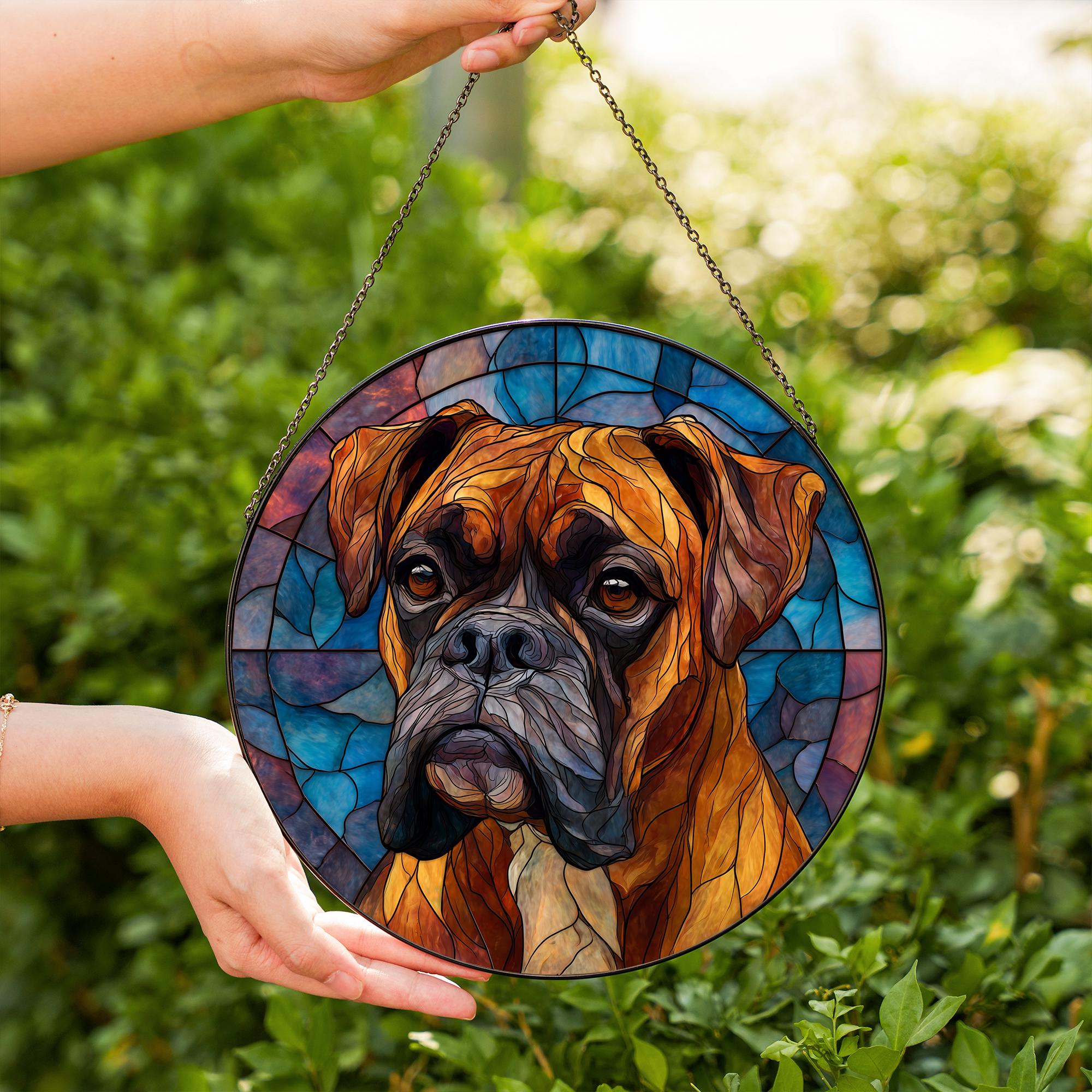 Boxer Dog Stained Glass Window Suncatcher – Playful Canine Art Panel ...
