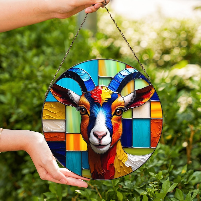 Goat Stained Glass Window Suncatcher – Farm Animal Decor | Rustic ...