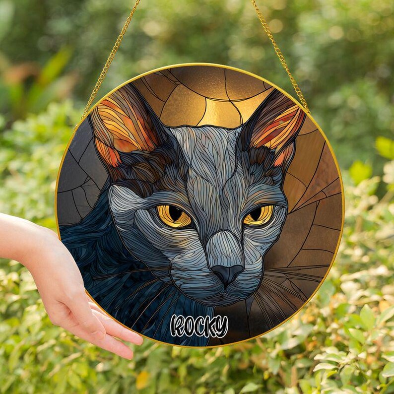 Personalized Korat Cat Stained Glass Window Suncatcher, Golden Frame ...