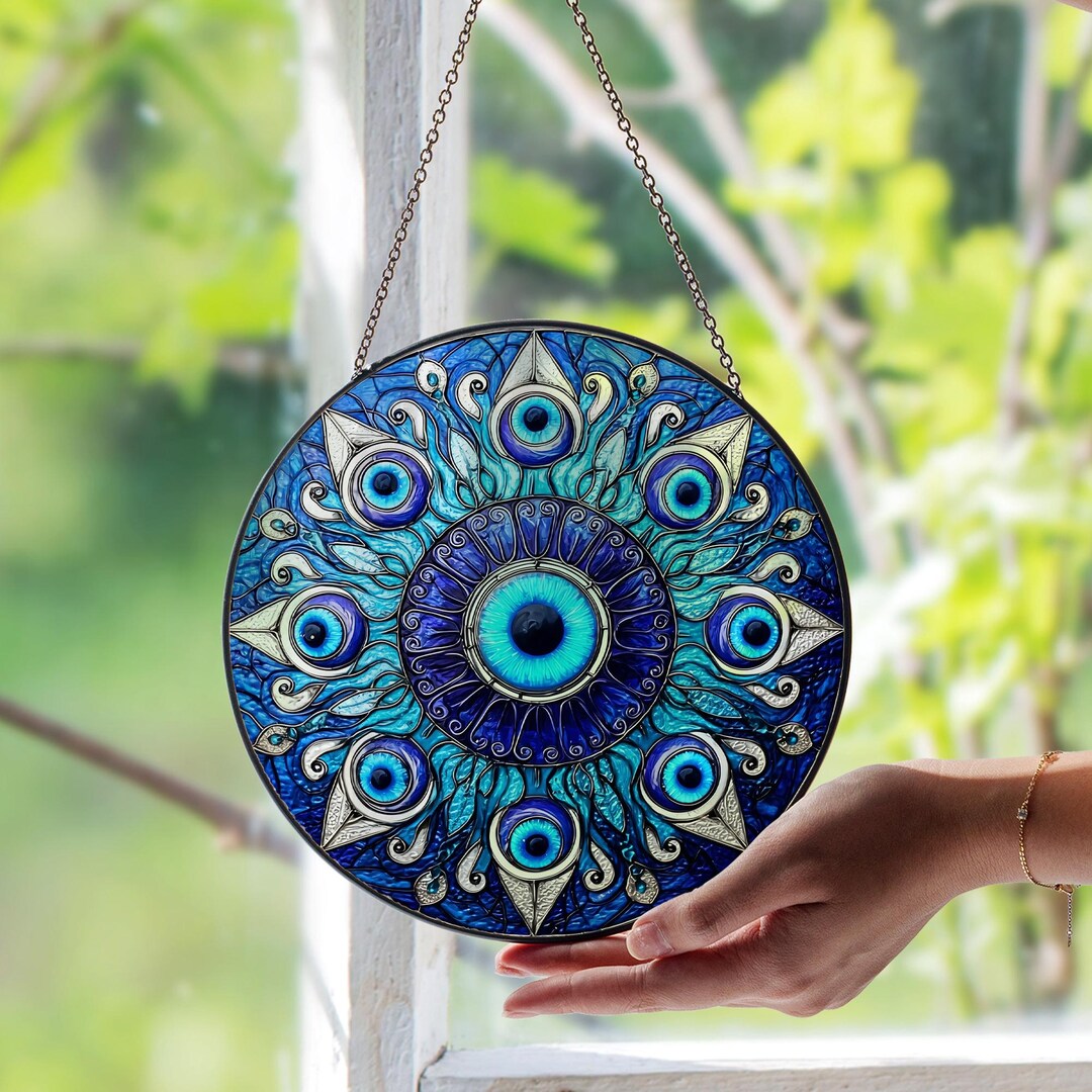 Evil Eye Stained Glass Window Suncatcher – Protective Good Luck Glass ...