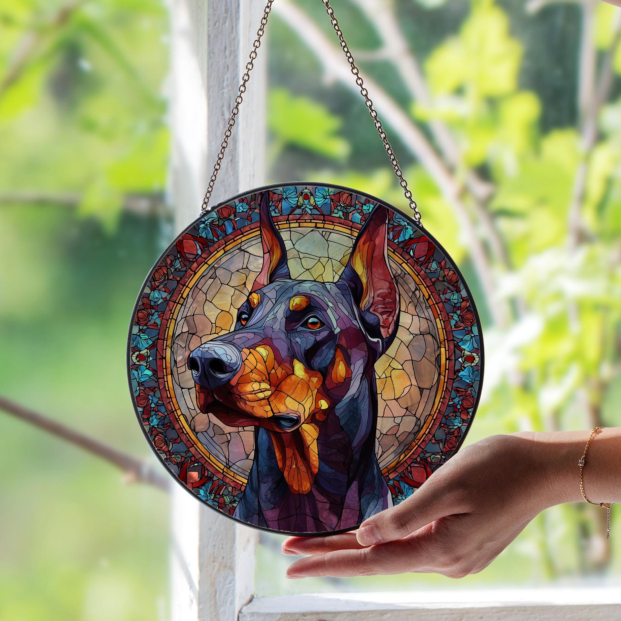 Doberman Pinscher Dog Stained Glass Window Suncatcher | Dog Breed Lover ...