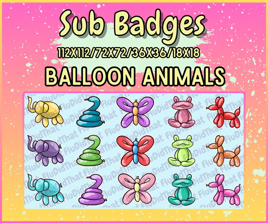 Balloon Animal Sub Badges//twitch, Kick Assets//carnival Fair Fun Cute ...