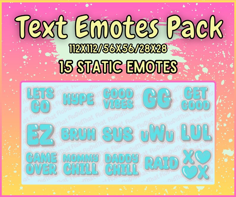 30x Text Emotes Pack//twitch, Discord, Kick// Animated Turquoise ...