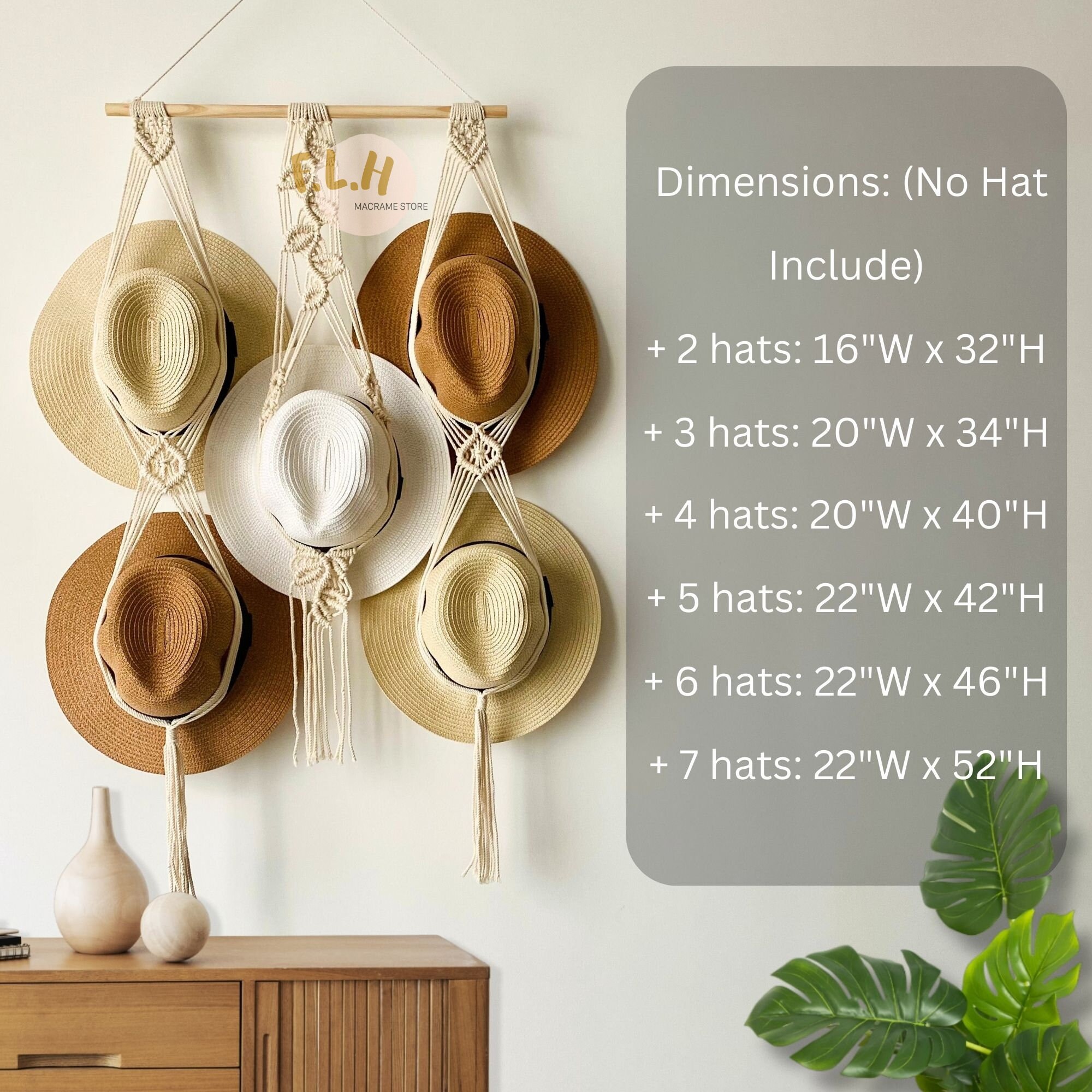 Macrame Hat Hanger, Macrame Wall Decor, Cap Hanging Rack Display ...