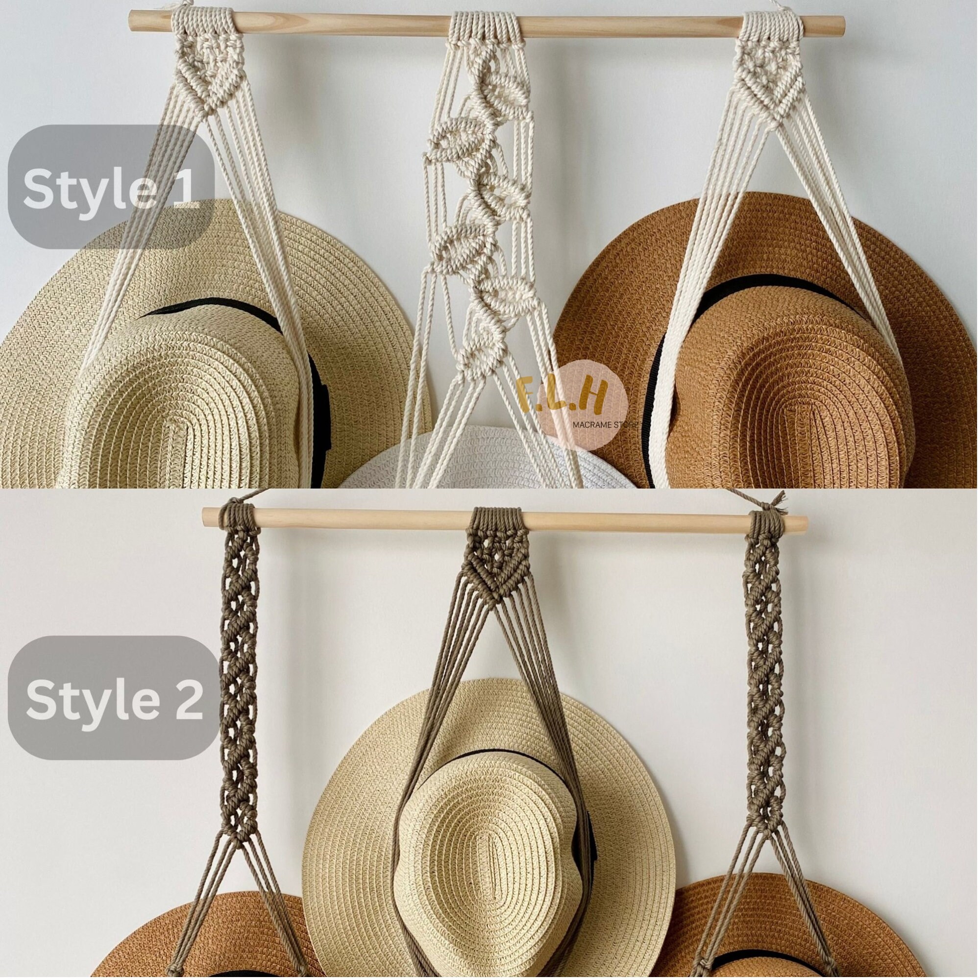 Macrame Hat Hanger, Macrame Wall Decor, Cap Hanging Rack Display ...