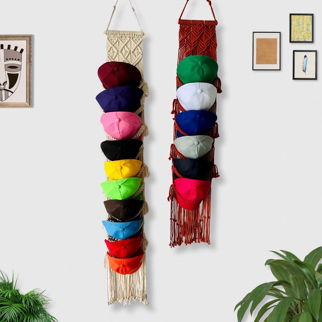 Boho Hat Rack Decor, Macrame Hat Wall Hanger, Gift for Father, Crochet ...