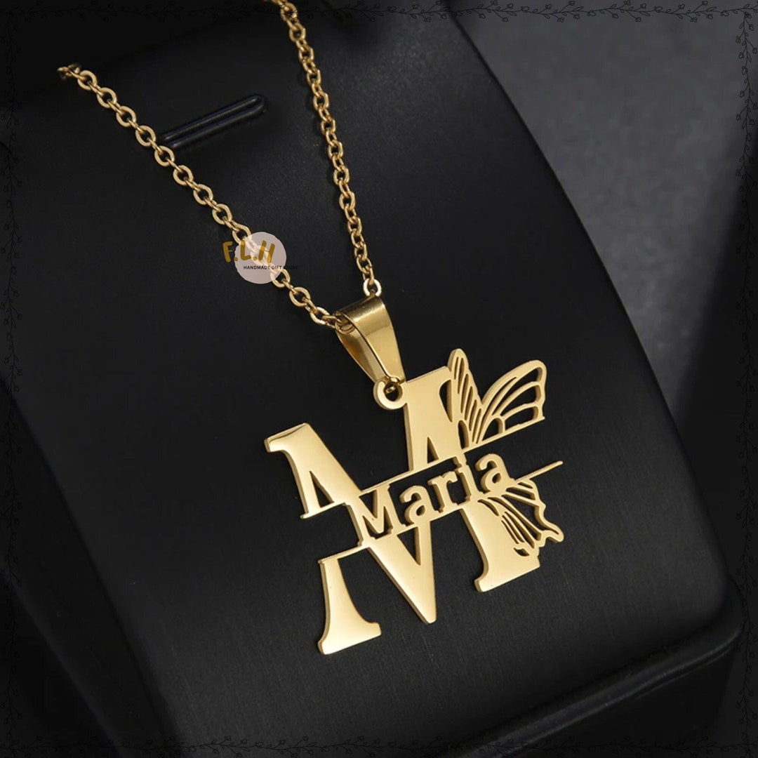 Custom Initial Name Necklace With Butterfly, Personalized Letter ...