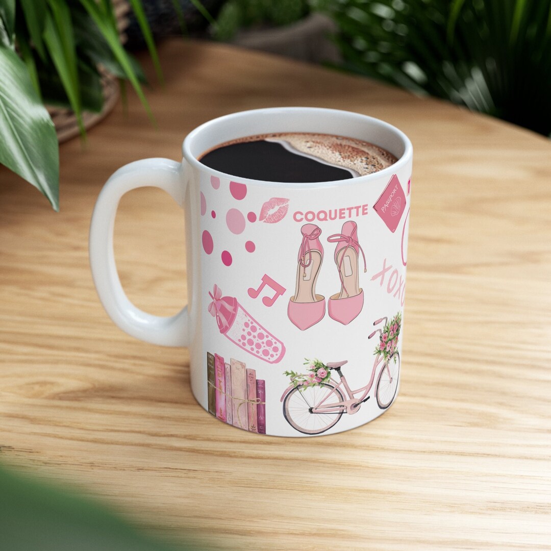 Coquette Coffee Mug, Aesthetic Coquette Ribbons Cup, Trendy Cute Coffee ...