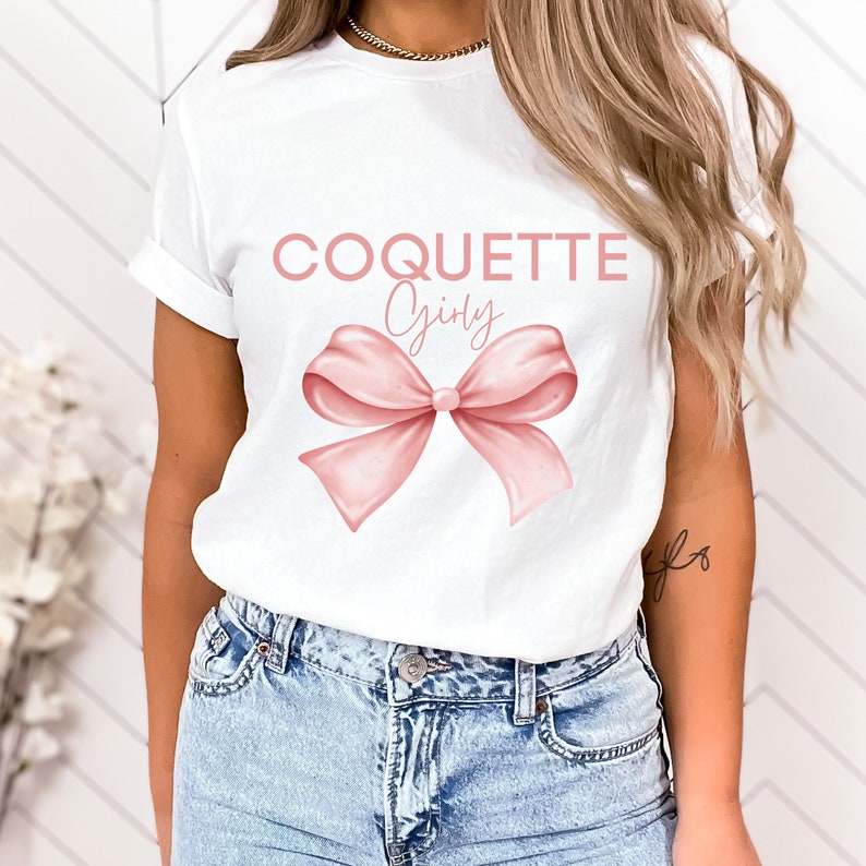 Coquette Shirt, Pink Bow Shirt, Valentines Coquette Gift, Trendy ...