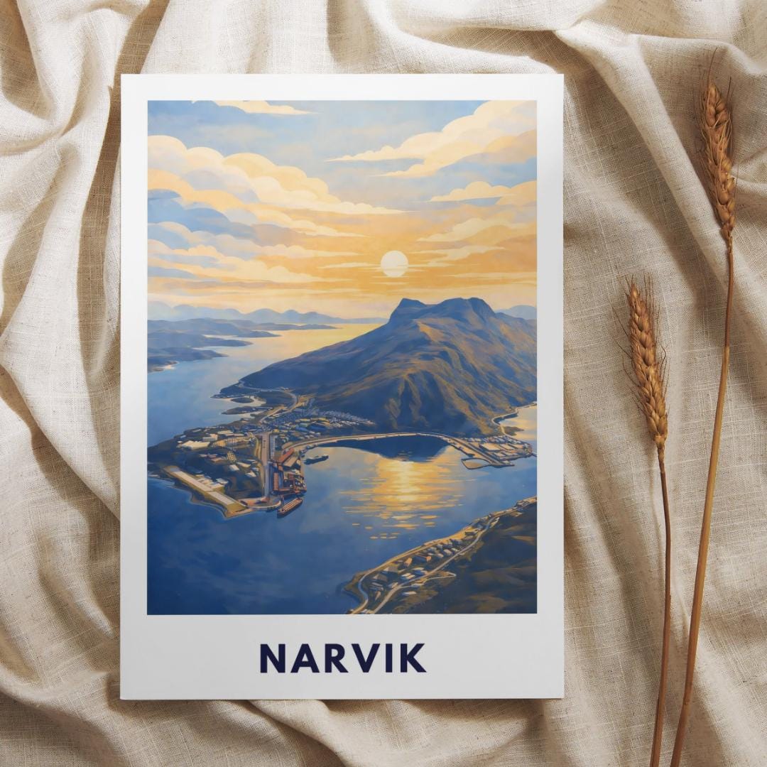 Narvik Norway Poster | Fjord Landscape | Ofotfjord | Hurtigruten Cruise ...