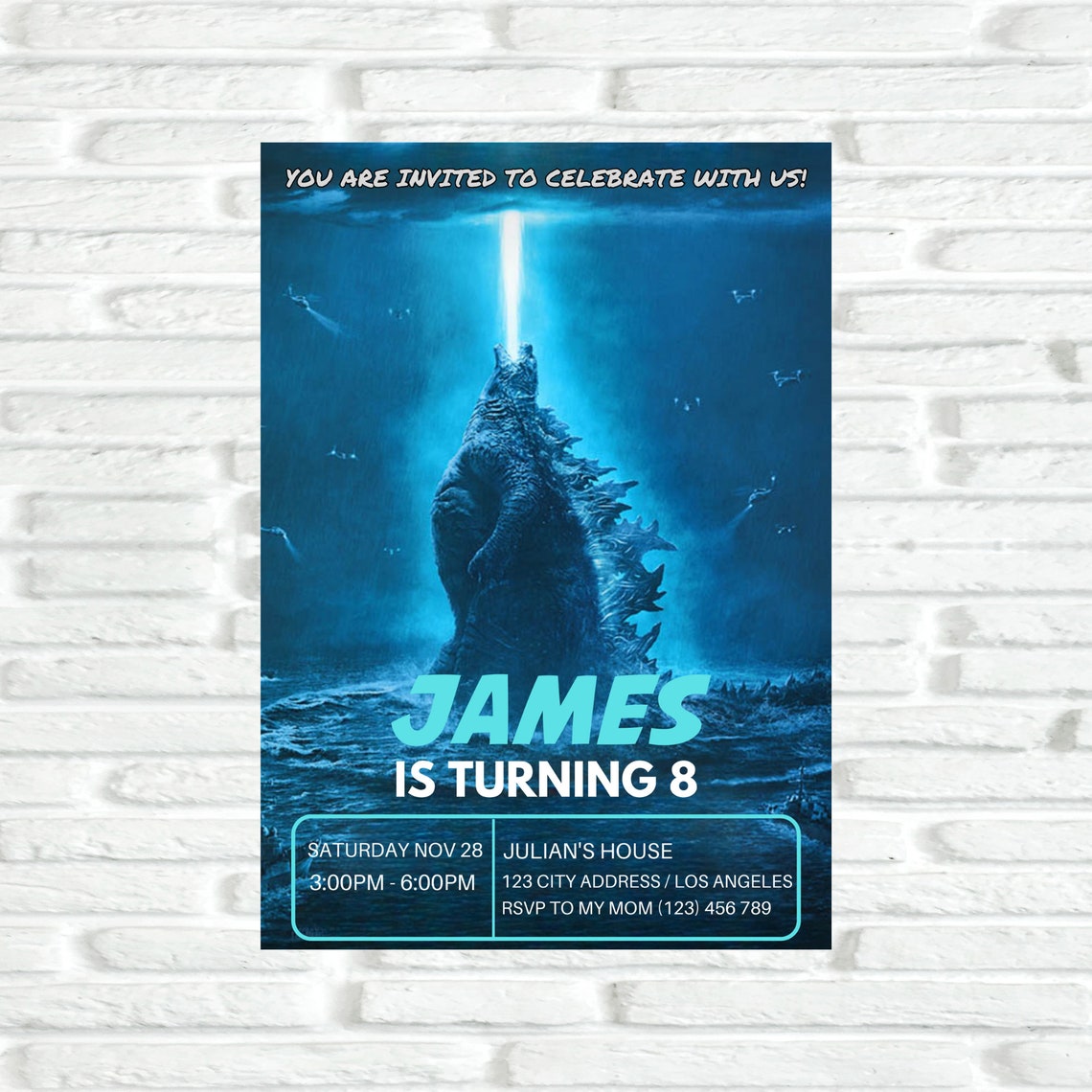 Godzilla Invitation | Godzilla Birthday Invitation Template - Etsy