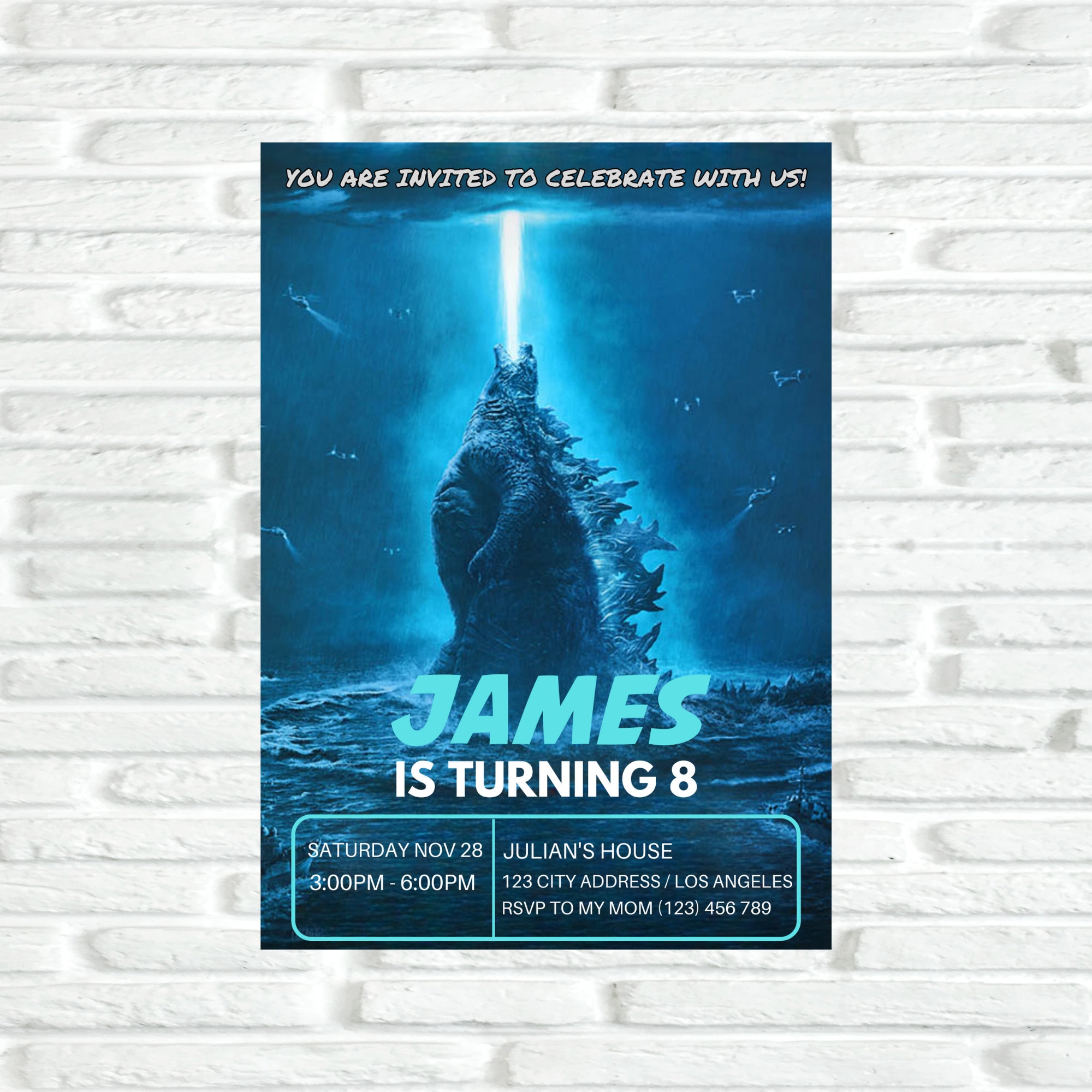 Godzilla Invitation | Godzilla Birthday Invitation Template - Etsy