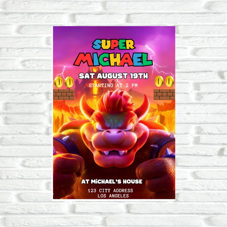 Bowser Birthday Invitation | Super Mario Birthday Invitation | Editable ...