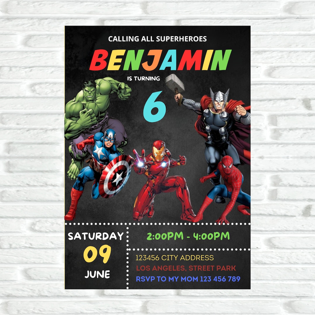 Avengers Party Editable Template | Superhero Birthday Invitation ...