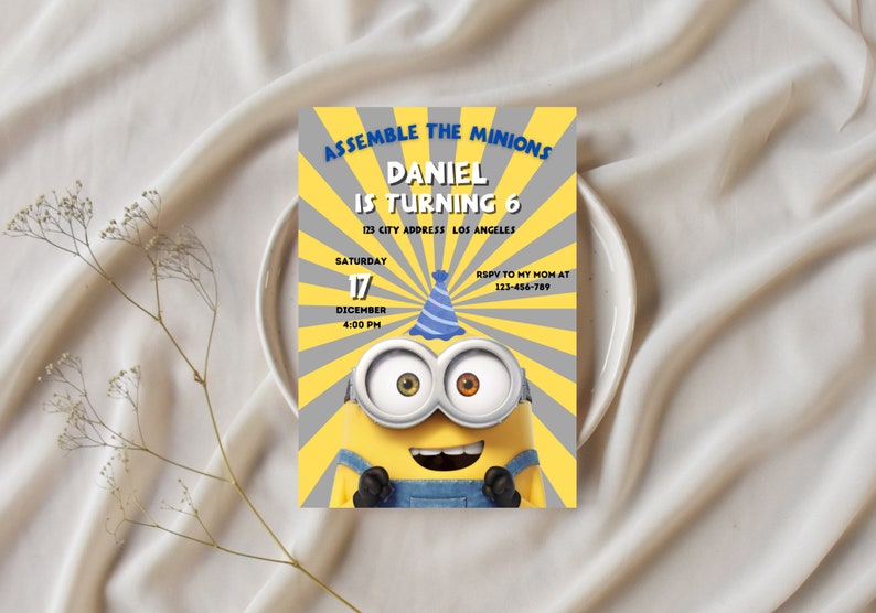 Minions Birthday Invitation Template - Etsy