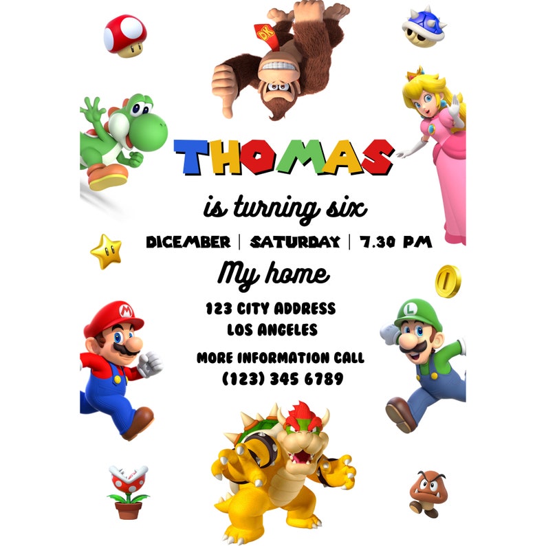 Super Mario Bros Invitation Template - Etsy