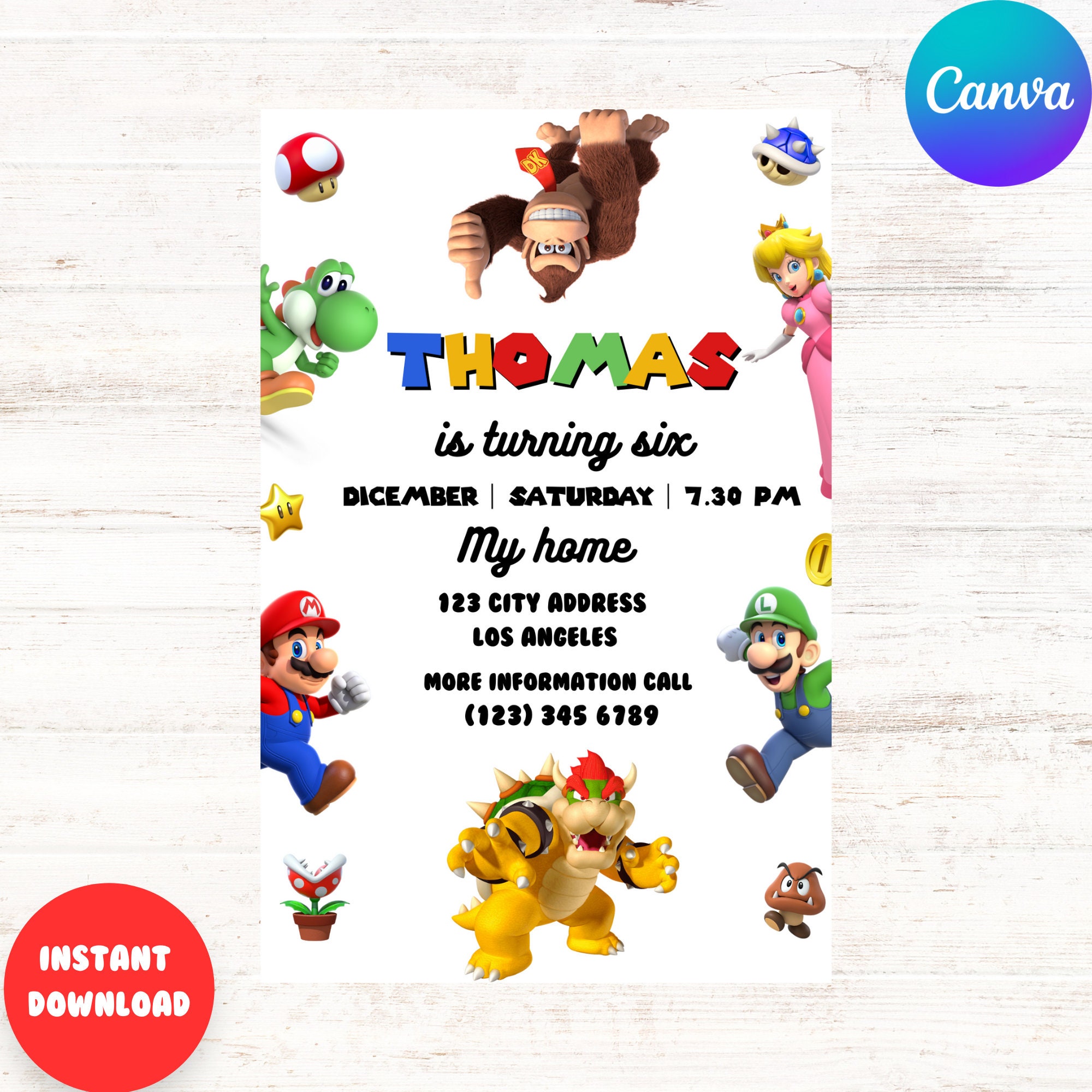 Super Mario Bros Invitation Template - Etsy