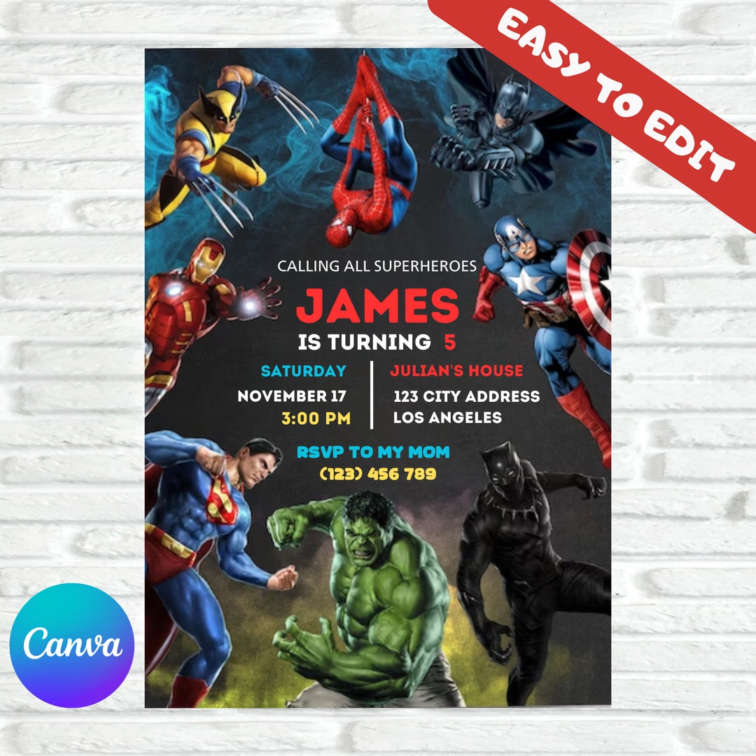 Avengers Birthday Invitation Boy Editable Template Calling All ...