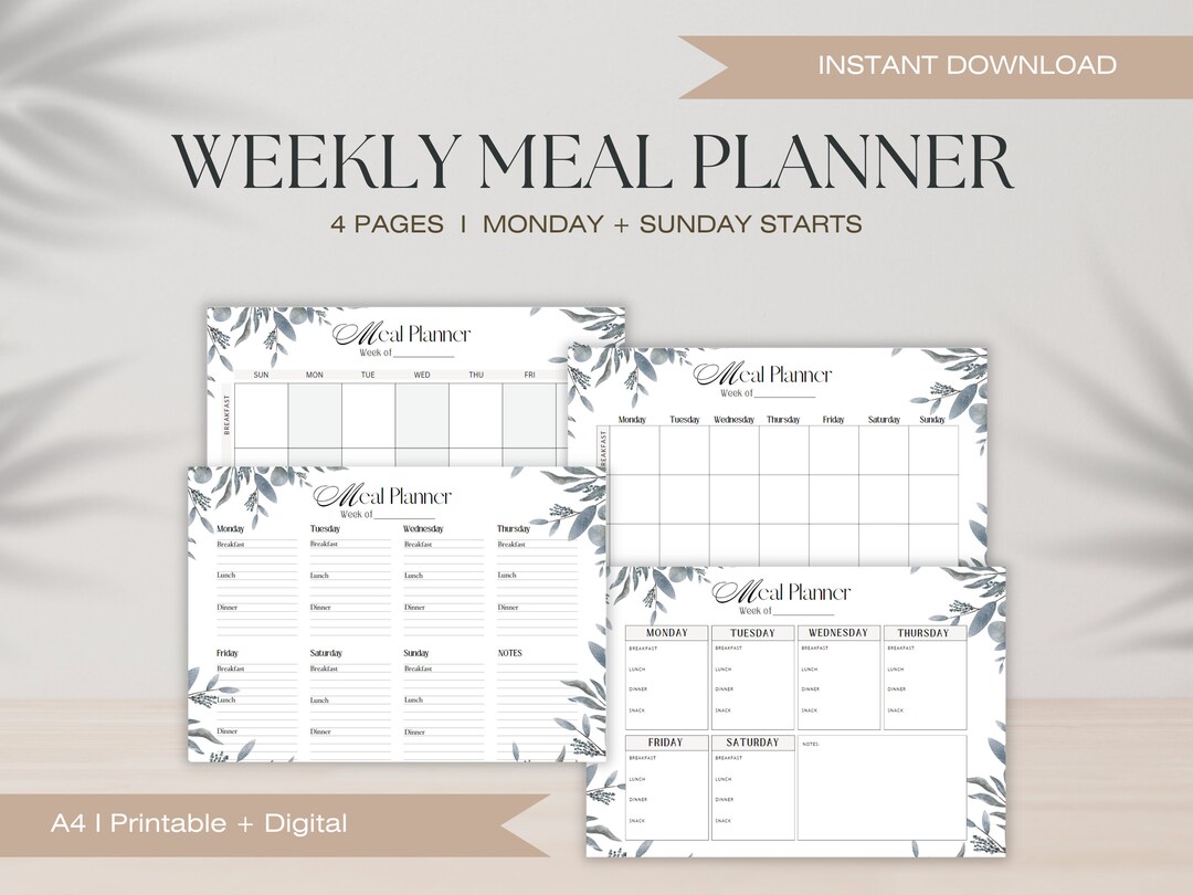 Printable Weekly Meal Planner Landscape, Food Diary, Meal Tracker, Food ...