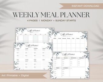 Printable Weekly Meal Planner Landscape, Food Diary, Meal Tracker, Food ...