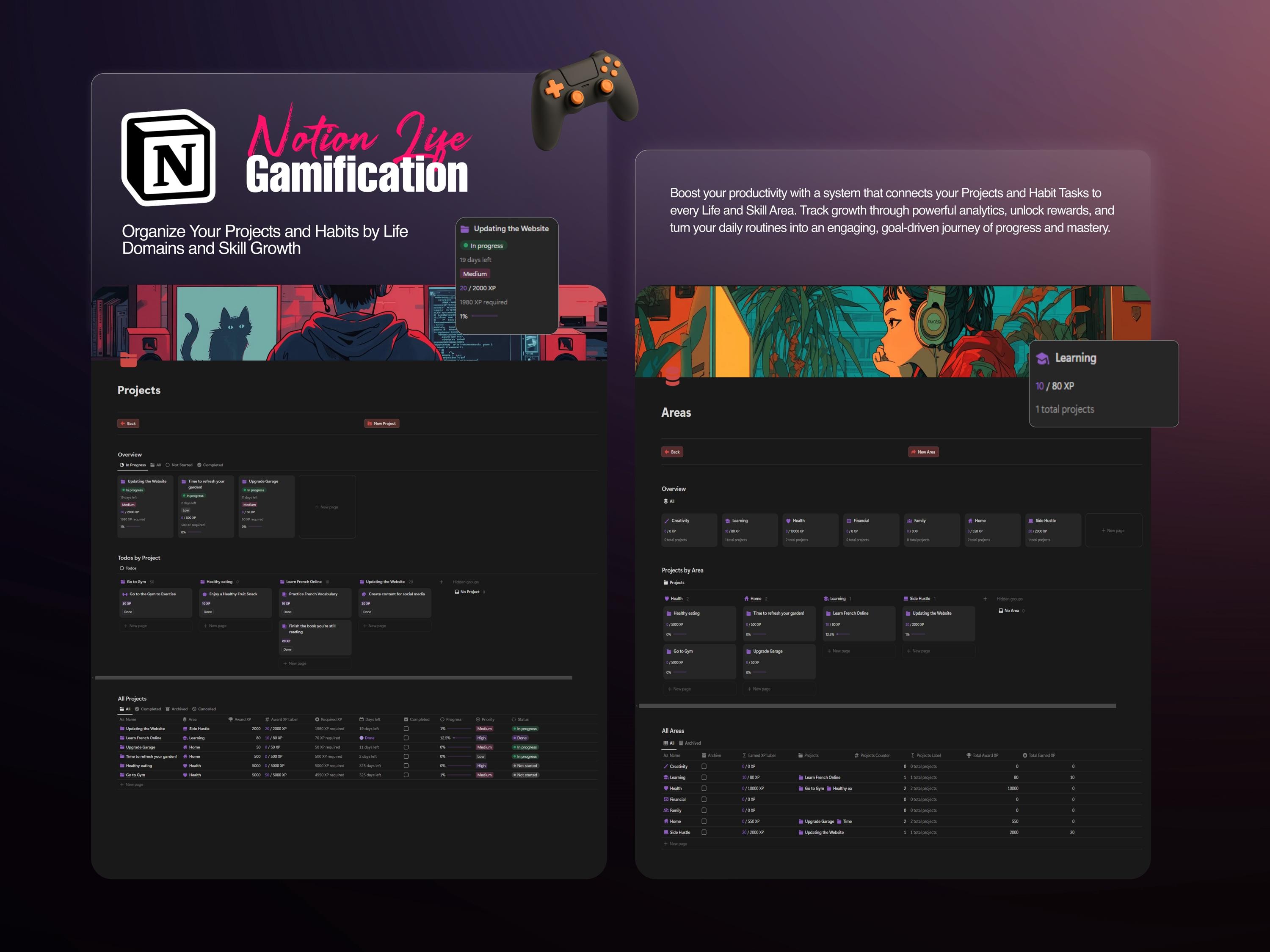 Notion Gamified Life Planner | Habit & Goal XP System - Etsy