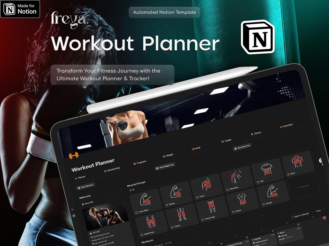 Notion Workout Planner Template | Fitness Tracker, Meal Planner, Gym ...
