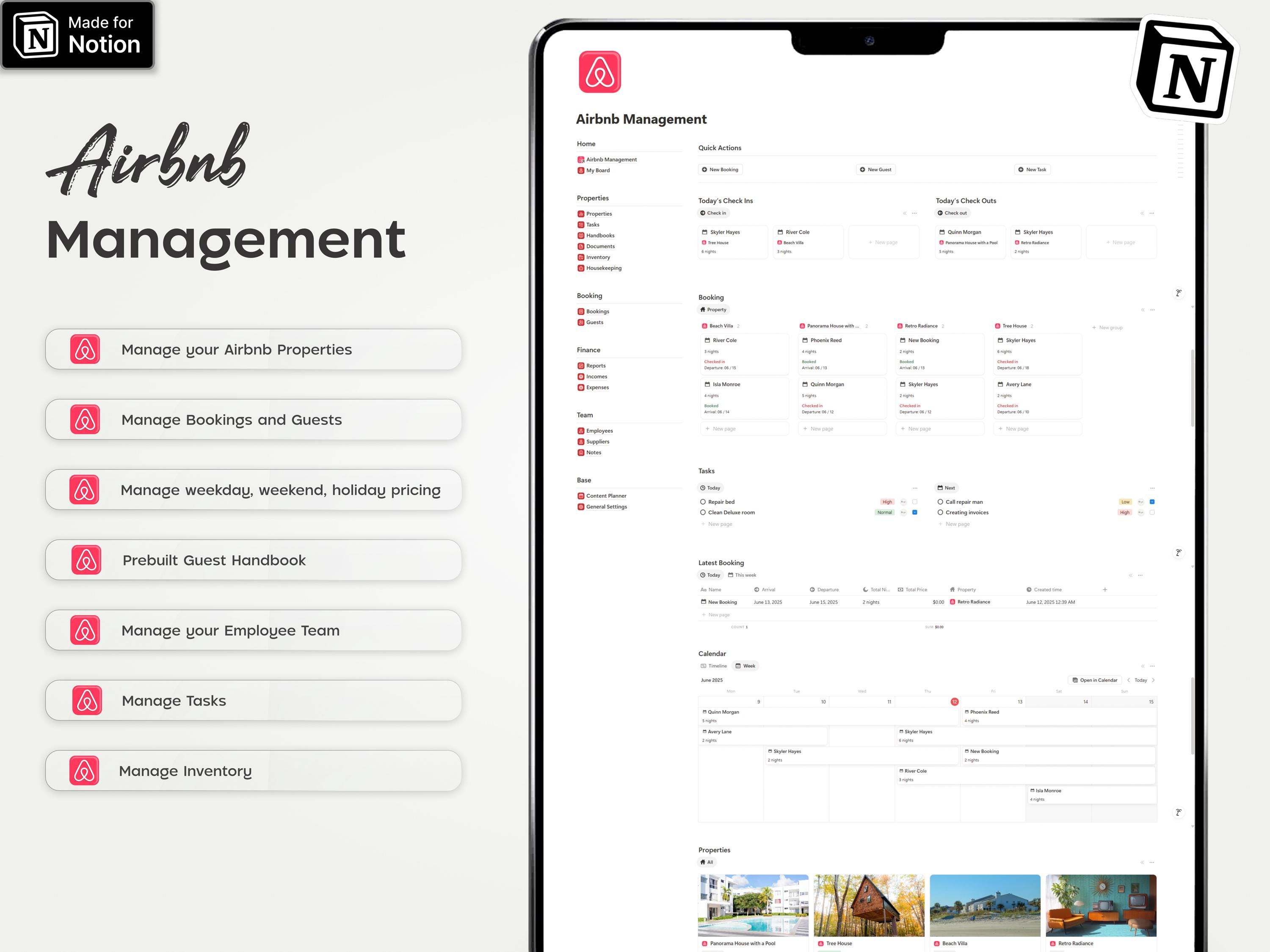 Airbnb Host Dashboard: Notion Template for Bookings, Guests & Finances ...