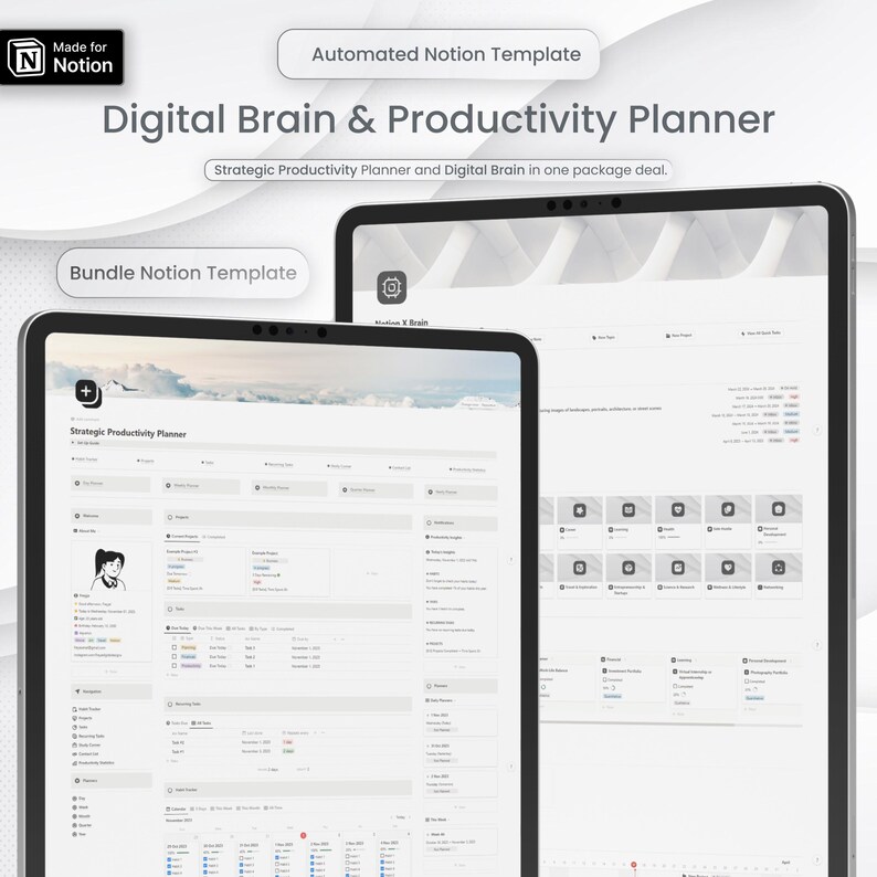 Notion Template Bundle With a Digital Brain & Strategic Productivity ...