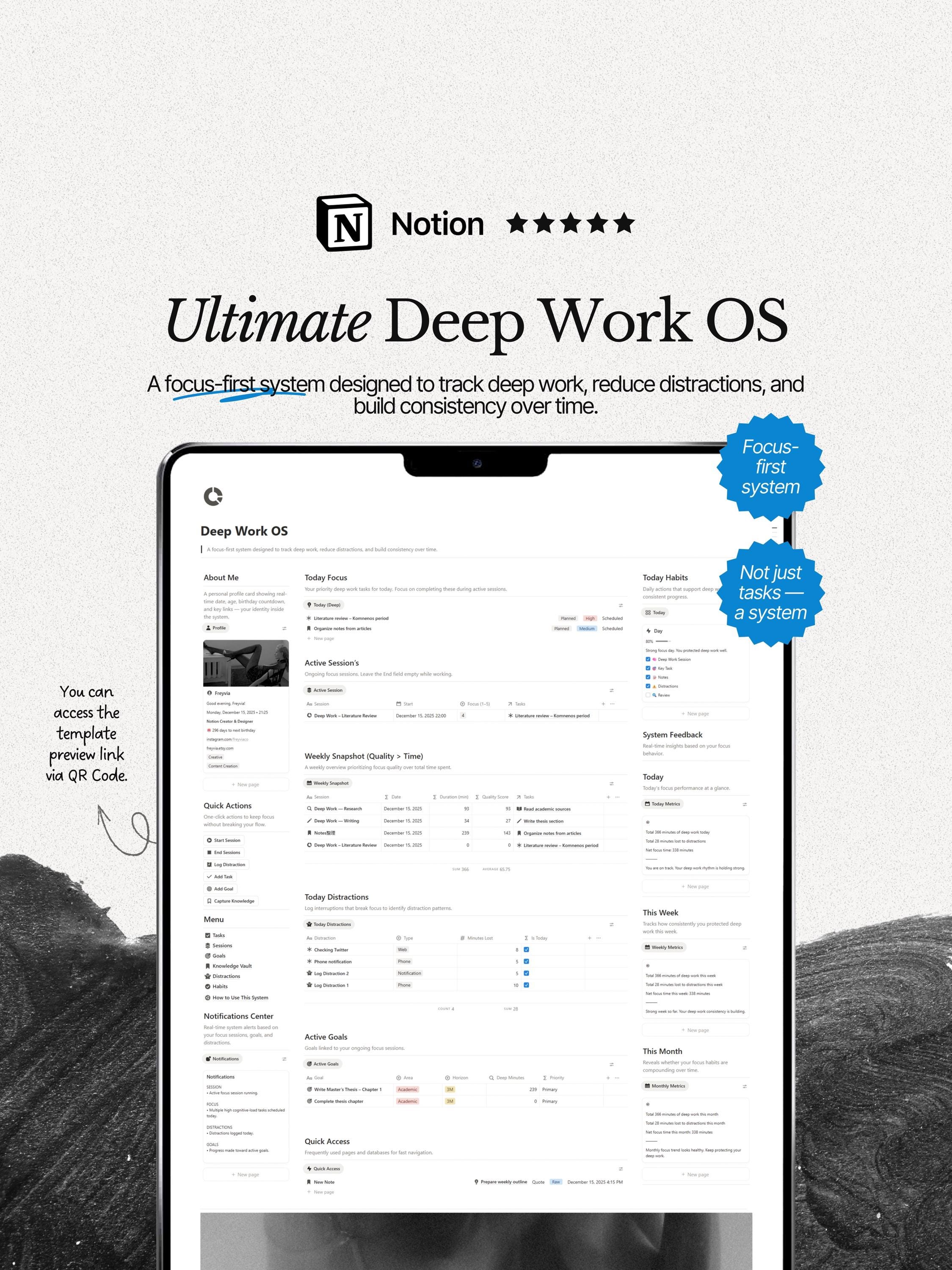 Notion Deep Work OS Template – Focus Sessions, Habits & Feedback System ...