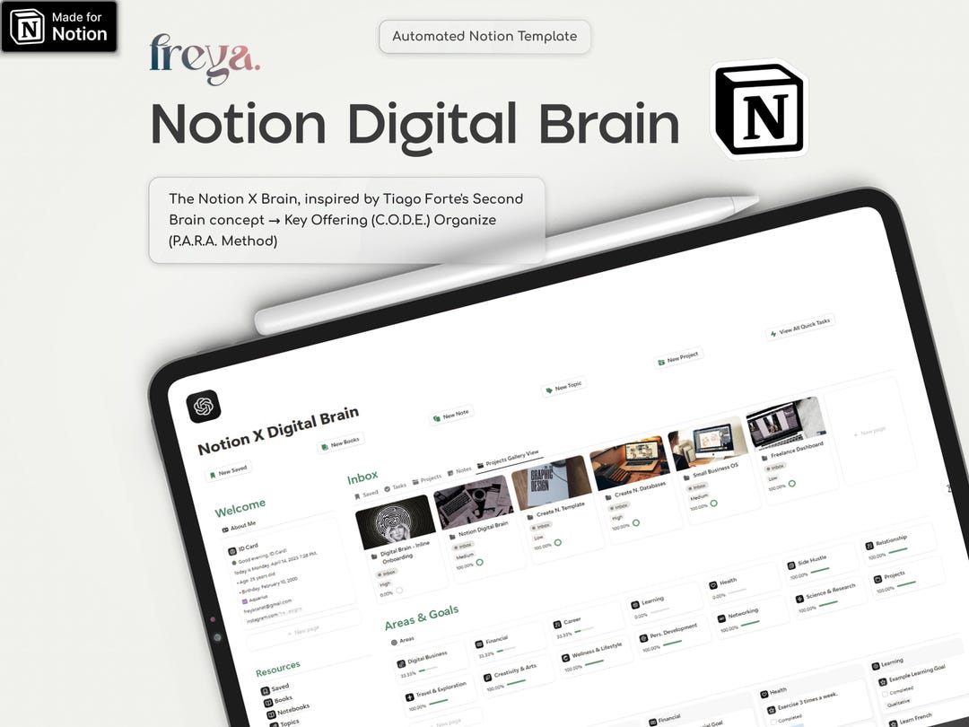 Notion Digital Brain Template | Second Brain System für Aufgaben ...
