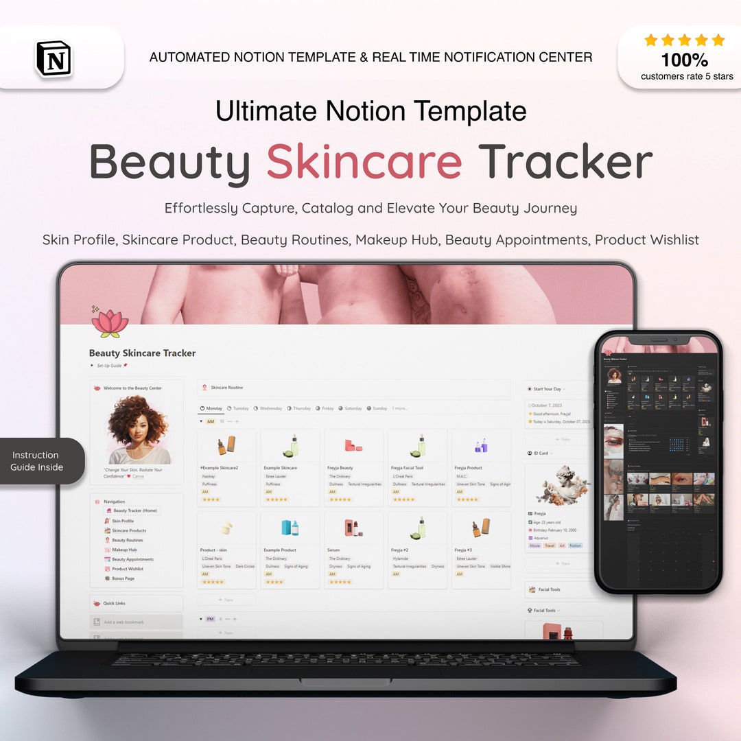 Notion Template Beauty Skincare Tracker Beauty Routine Planner Self
