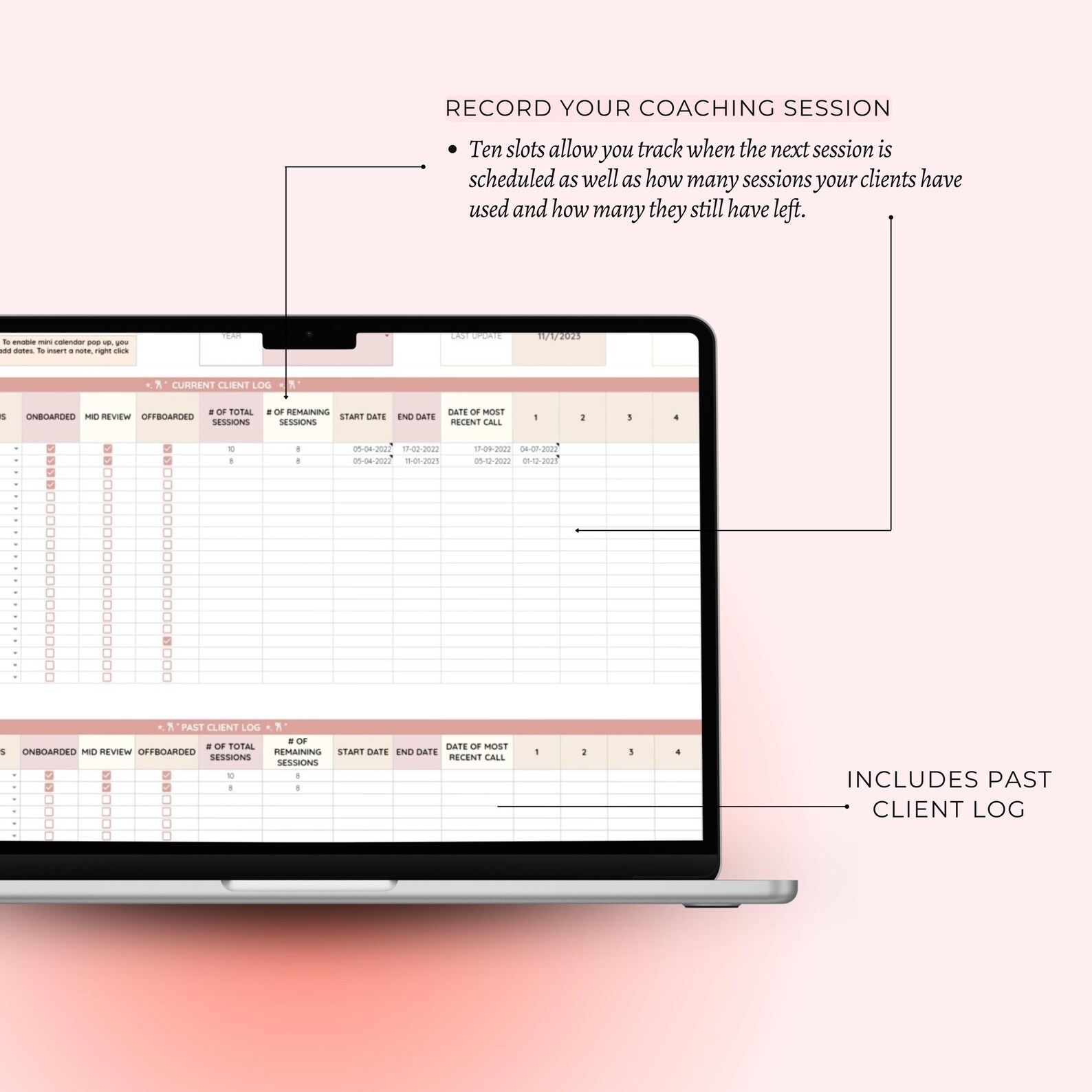 Client Session Tracker Spreadsheet for Coaches, CRM, Client Management ...