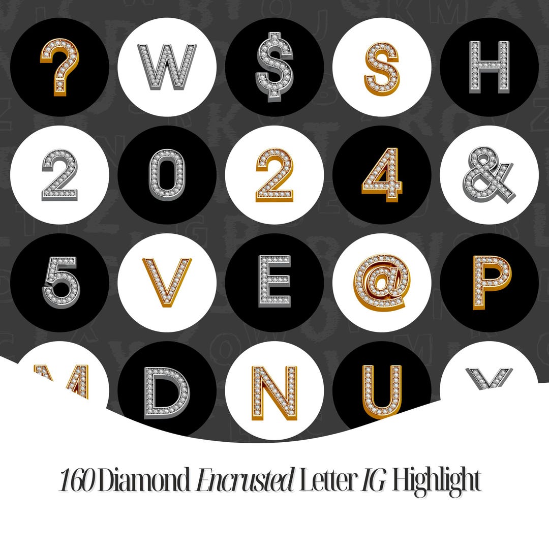 Instagram Letters Highlight Covers, Diamond Encrusted Alphabet PNG ...