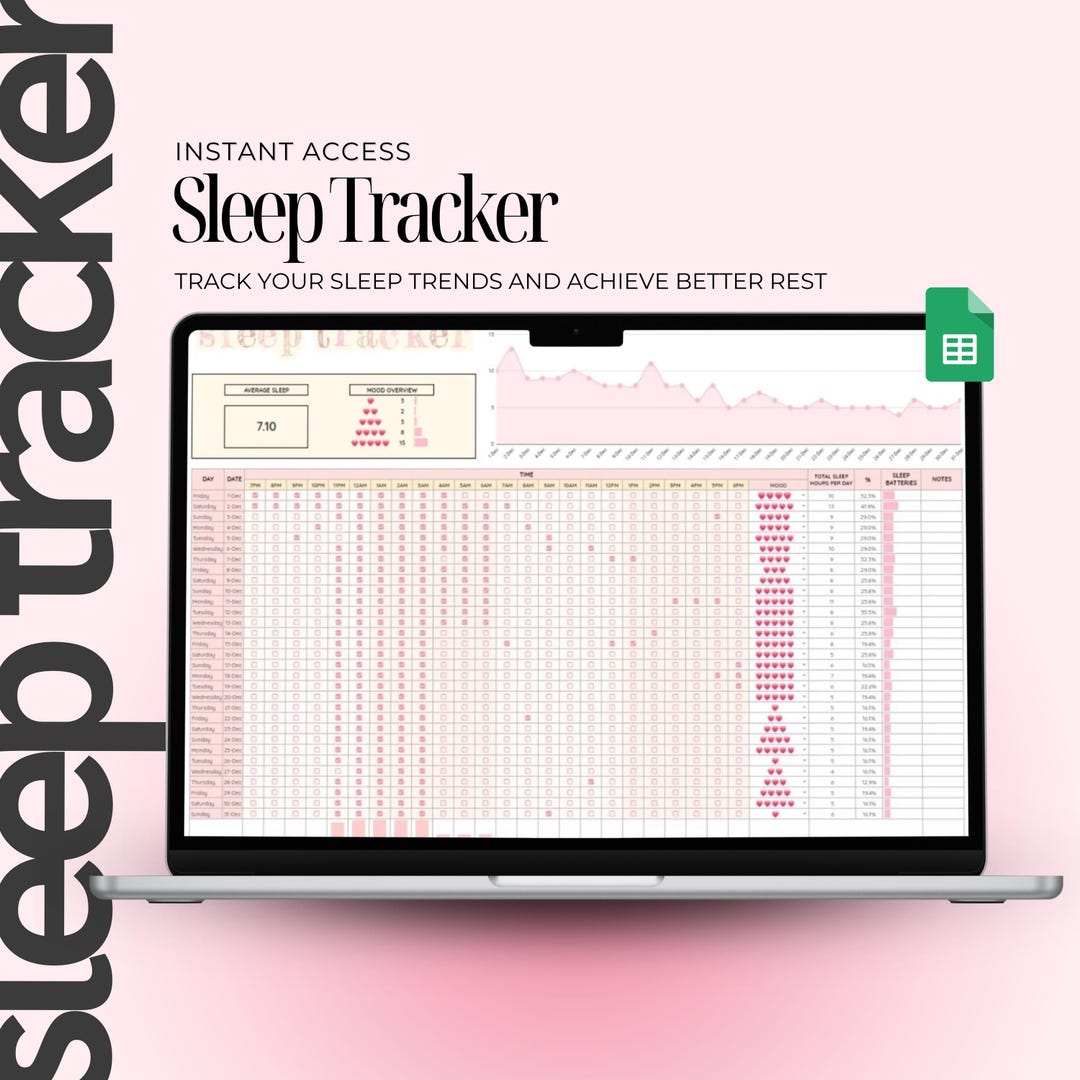 Sleep Tracker Spreadsheet, Sleep Hours Planner, Daily Sleep Tracker ...
