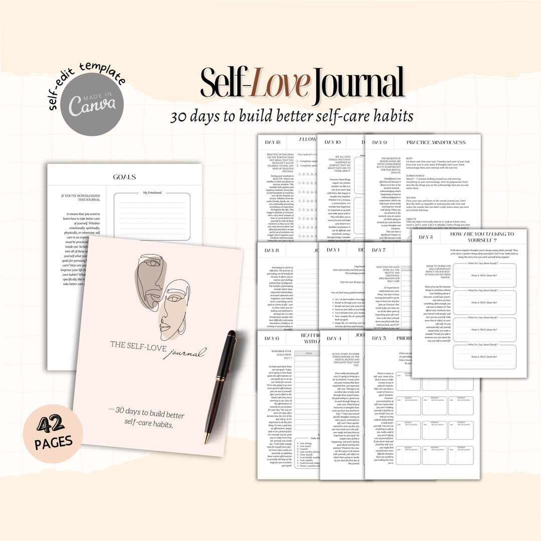 Self Love Journal Printable Minimalist, Self Care Journal, Affirmation ...