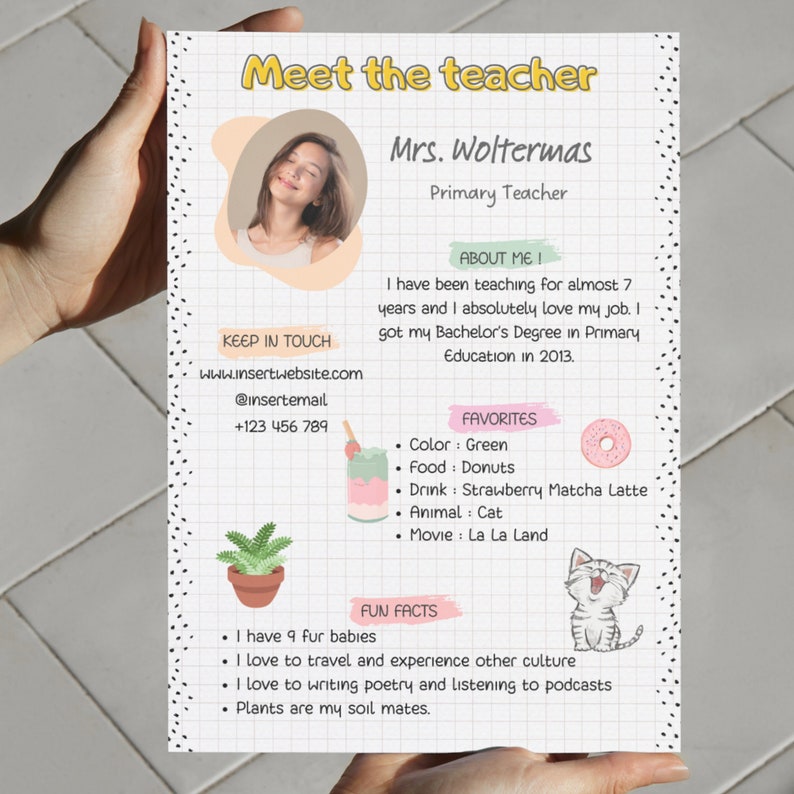 Meet the Teacher Classroom Printable Template, Teacher Introduction ...