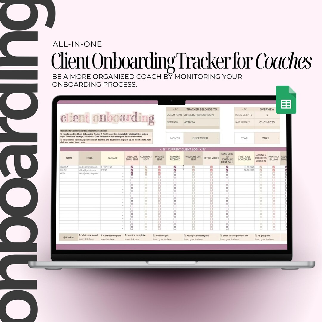 Client Onboarding Tracker Spreadsheet for Coaches, CRM, Client ...