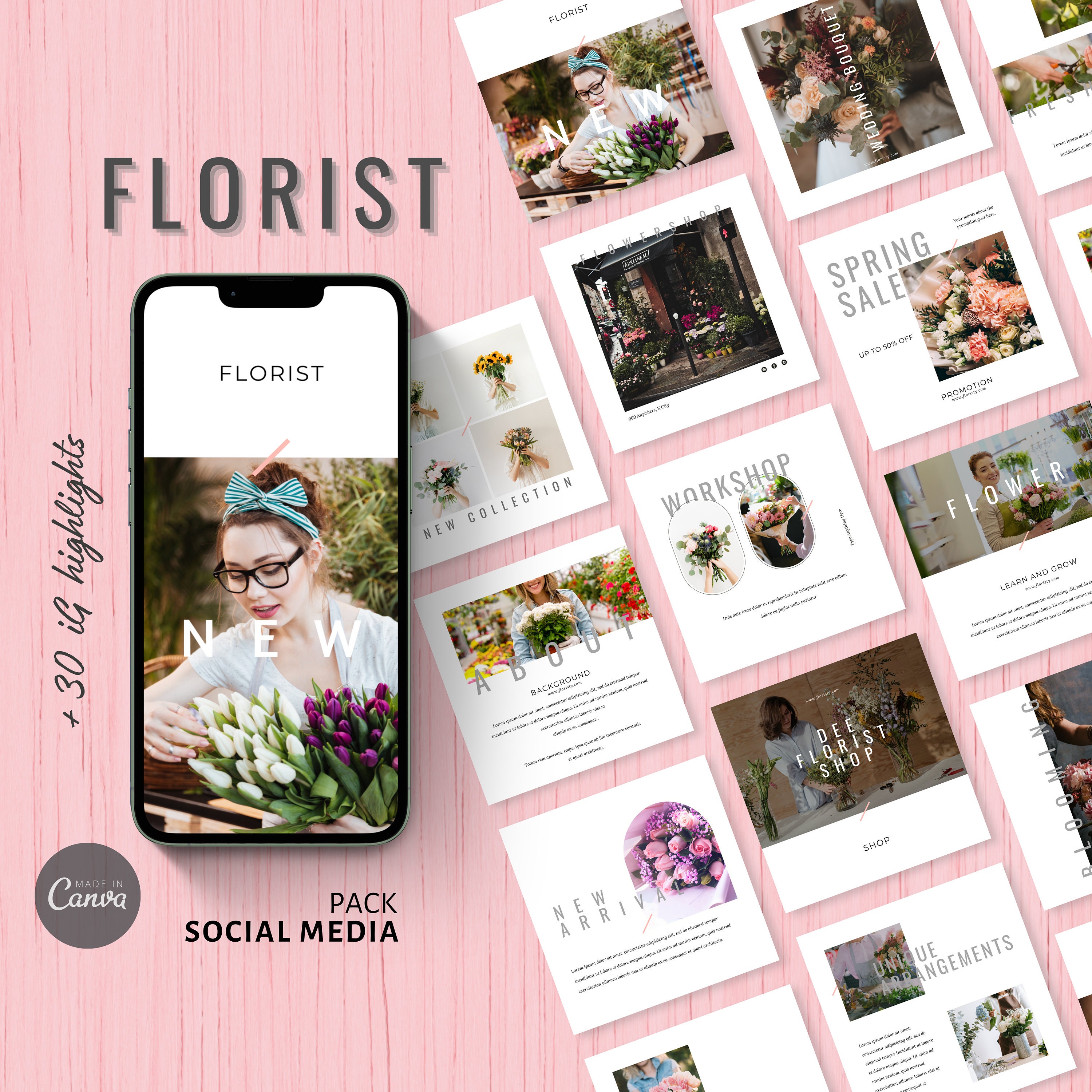 Florist Business Instagram Templates, Florist Social Media, Editable ...