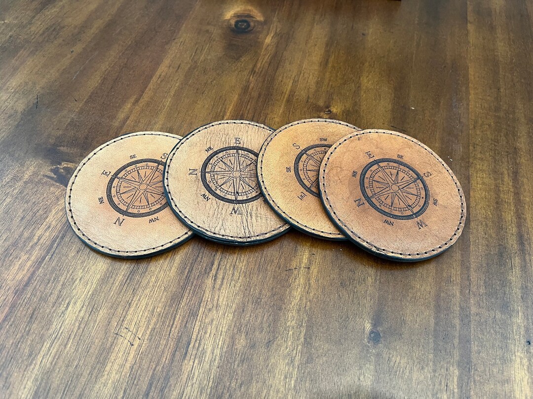 Antique Compass Leather Coasters - Etsy