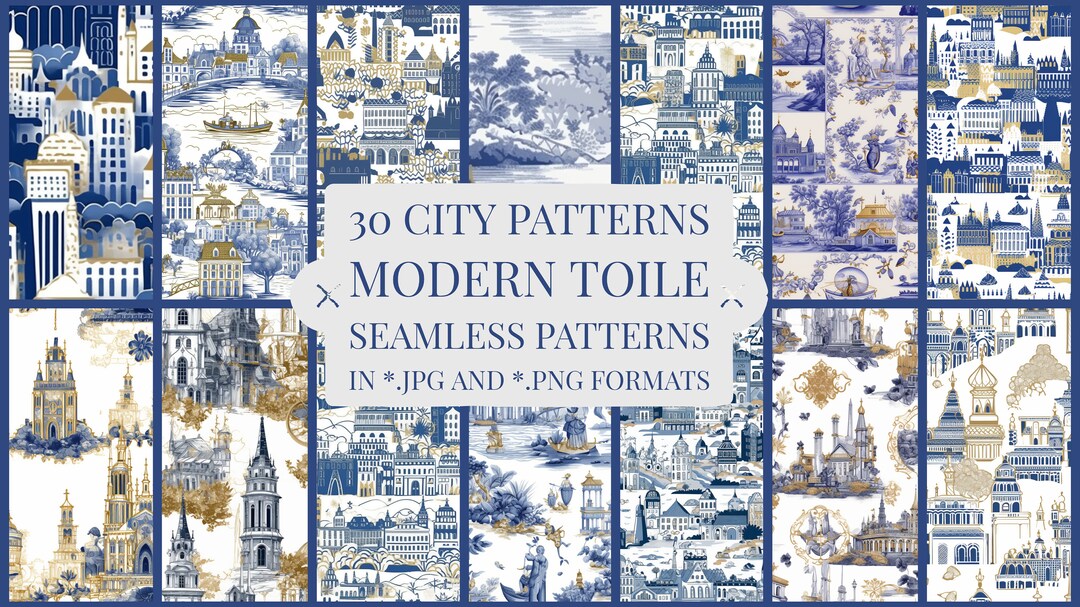 Modern Toile Cityscapes | 30 Seamless Patterns | Available for ...