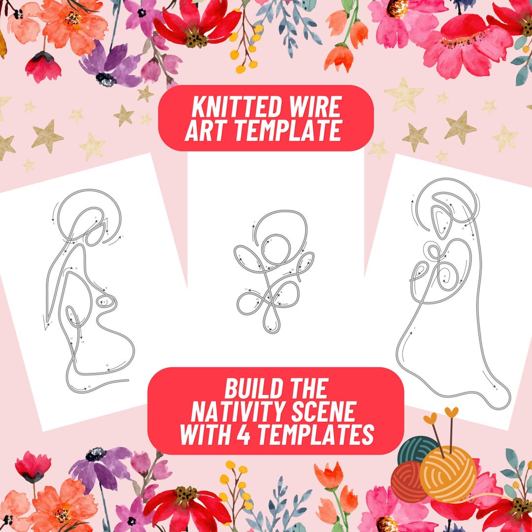 Nativity Scene Knitted Wire Template, Christmas Printable Template ...