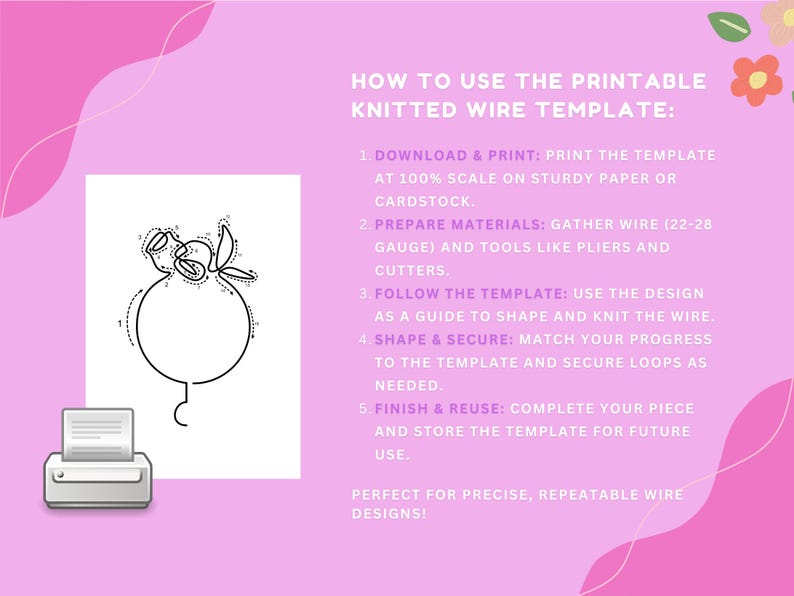 Rose Wreath Knitted Wire Art Template, Wire Bending Designs, Template ...