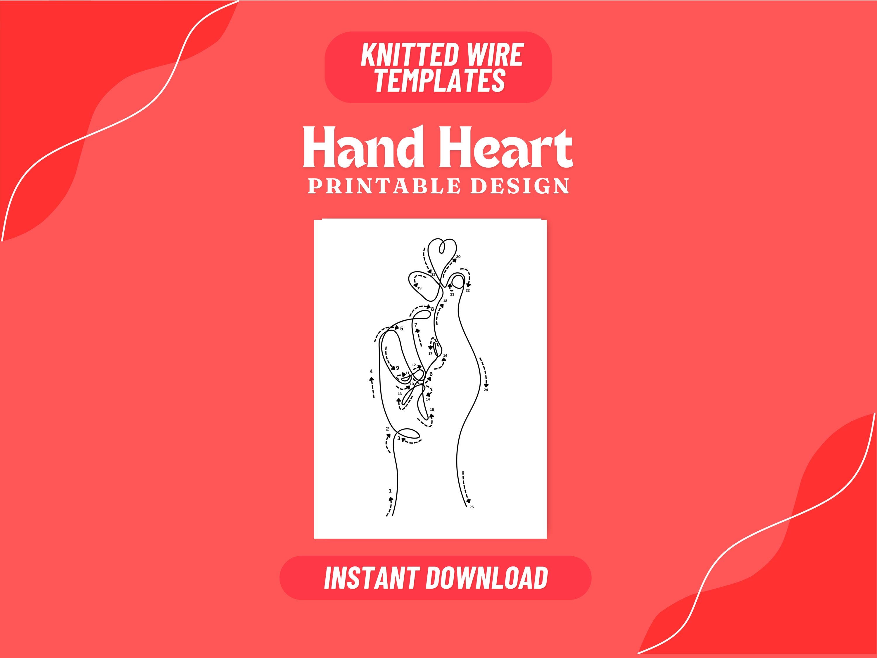 Hand Heart Knitted Wire Art Template, Wire Bending Designs, Template ...