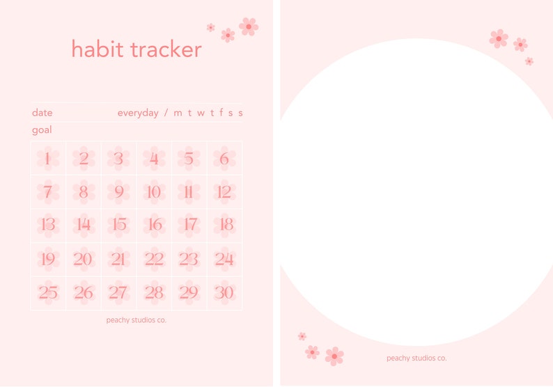 Pink Flower Themed 30-day Habit Tracker, Monthly and Daily, Square, A5 ...