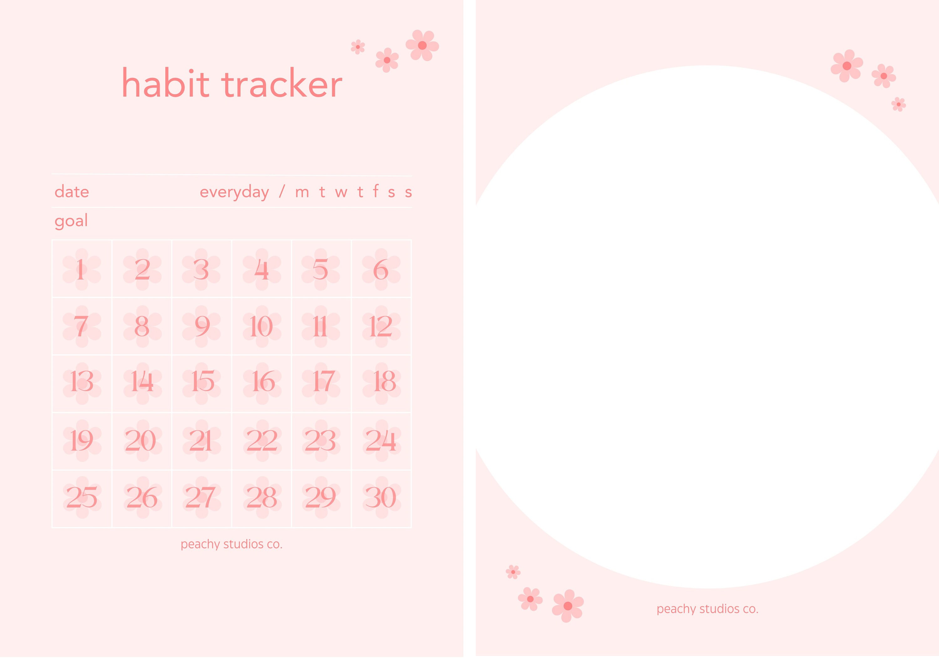 Pink Flower Themed 30-day Habit Tracker, Monthly and Daily, Square, A5 ...