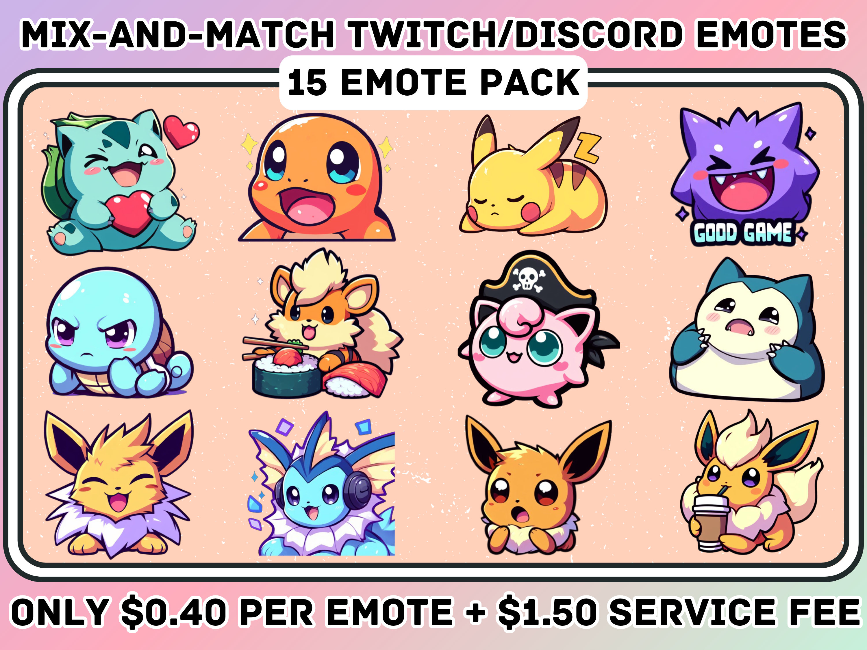 Mix-and-match Pokemon Twitch/discordemotes: 15 Emotes - Etsy