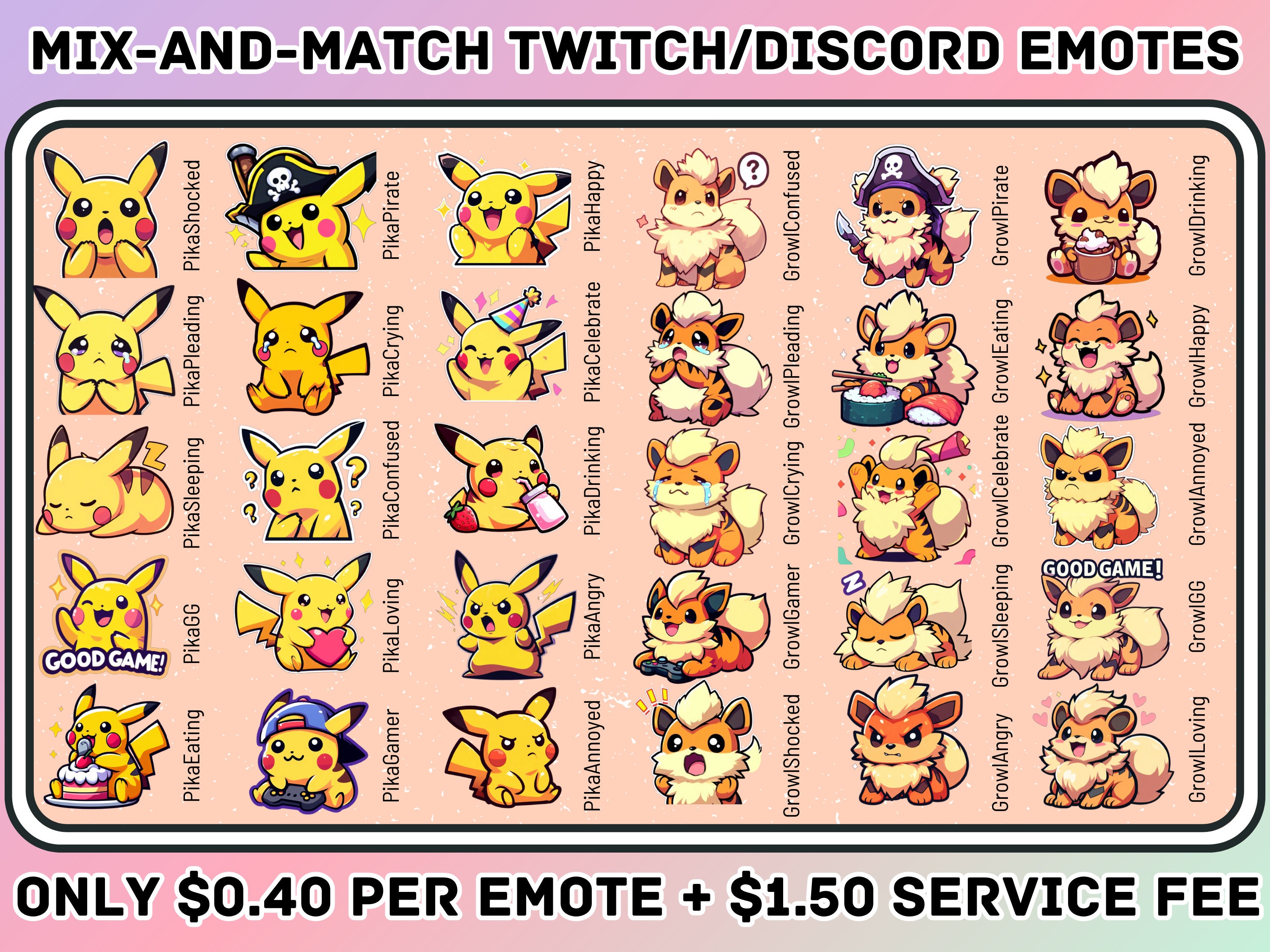 Mix-and-match Pokemon Twitch/discordemotes: 15 Emotes - Etsy