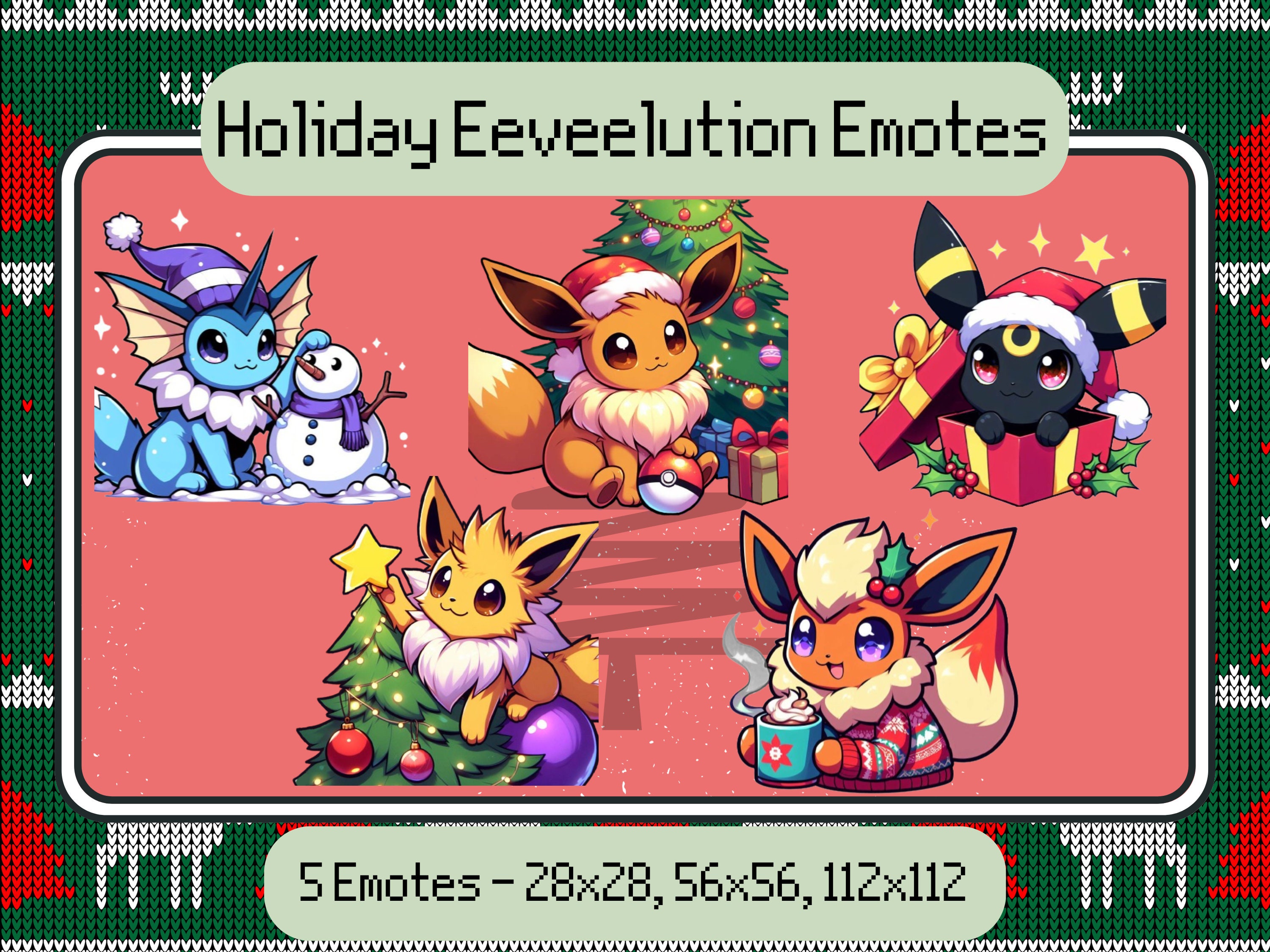 Christmas/holiday Eevee and Eeveelution Twitch/discord Emotes - Etsy