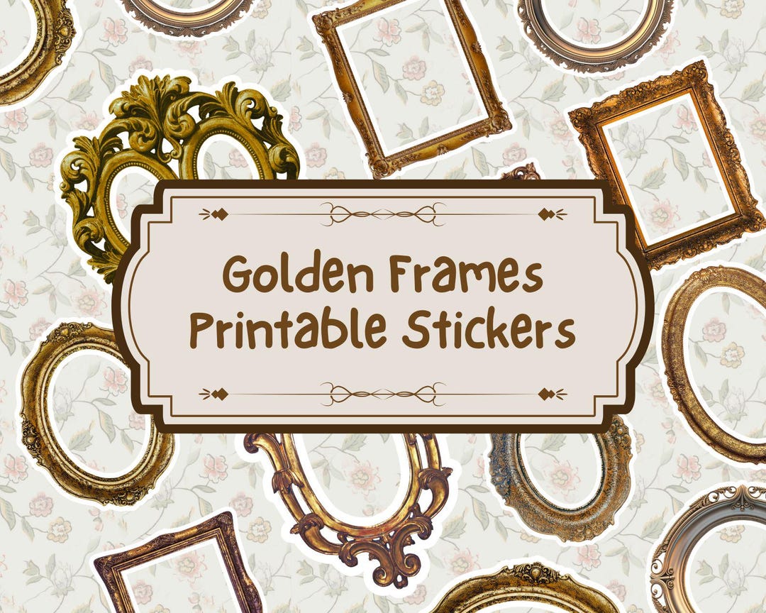 Golden Frames Stickers, Printables Stickers, Digital Frame Stickers ...