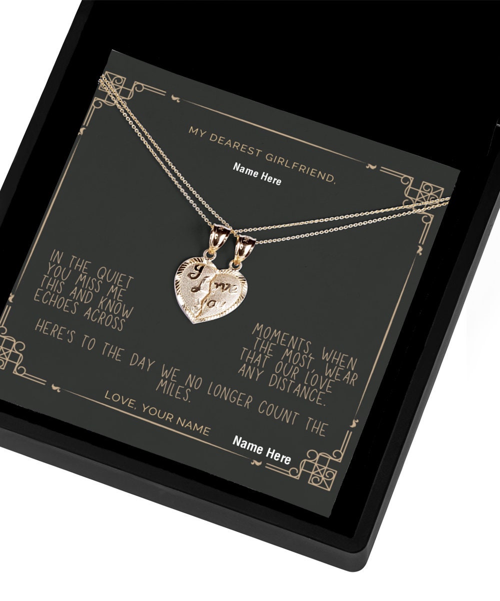 Two Piece Heart Necklace, Gold Breakable Heart Pendant, Couples Jewelry ...